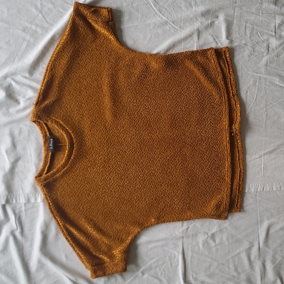 Adara | Tops | Short Sleeve Mustard Golden Yellow Sweater With Metallic ...
